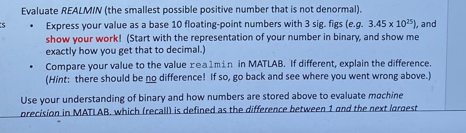 Solved Evaluate REALMIN (the smallest possible positive | Chegg.com