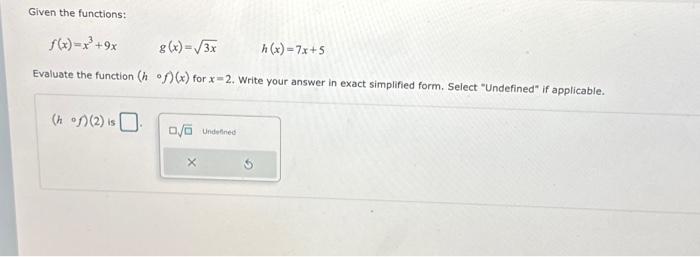 Solved Given the functions: f(x)=x3+9xg(x)=3xh(x)=7x+5 | Chegg.com