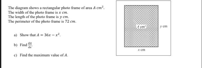 Solved The diagram shows a rectangular photo frame of area A | Chegg.com