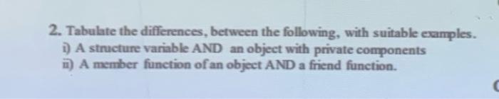 Solved 2. Tabulate the differences, between the following, | Chegg.com