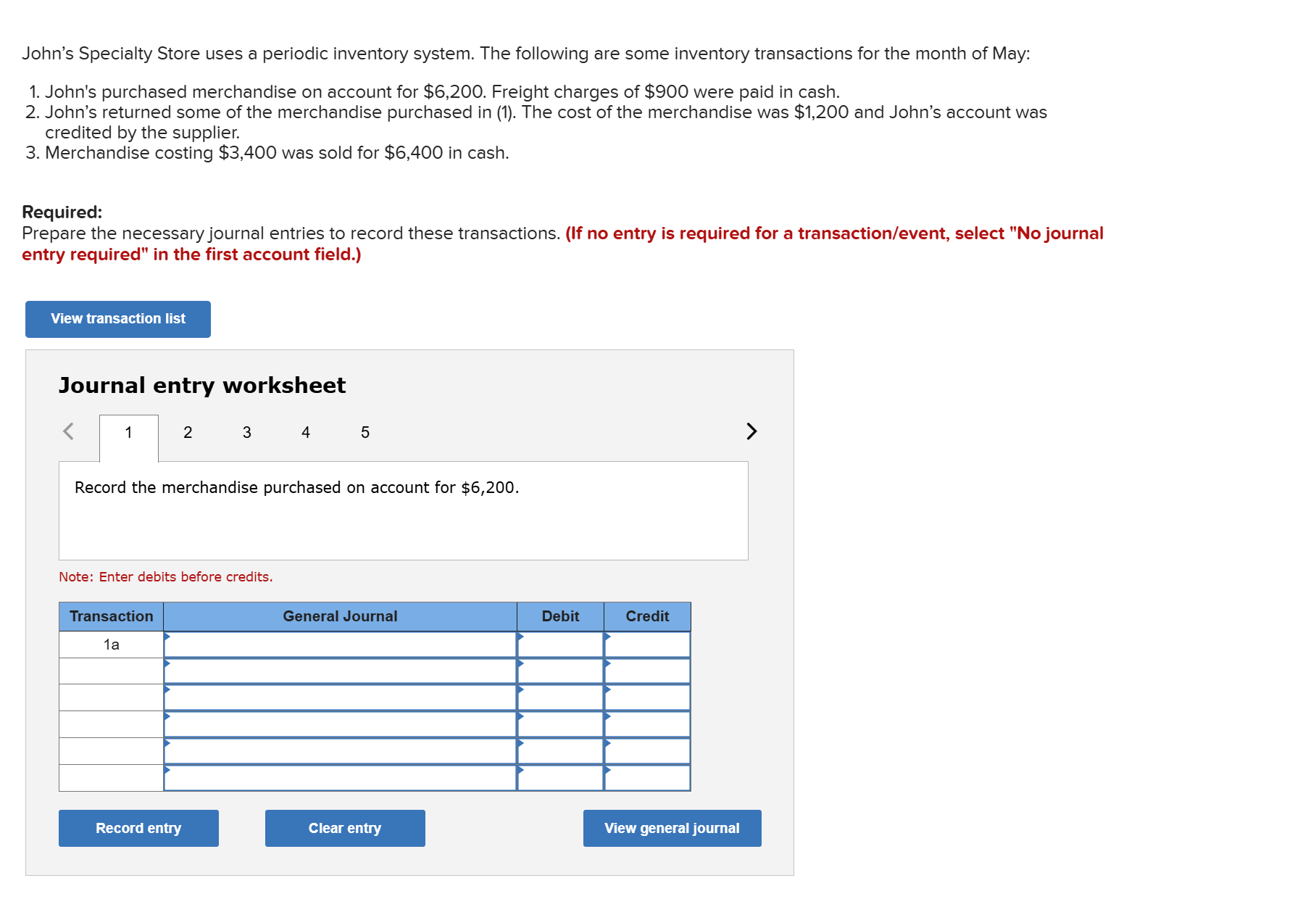 Solved John's Specialty Store uses a periodic inventory | Chegg.com