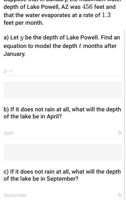 Solved depth of Lake Powell, AZ was 456 feet and that the | Chegg.com