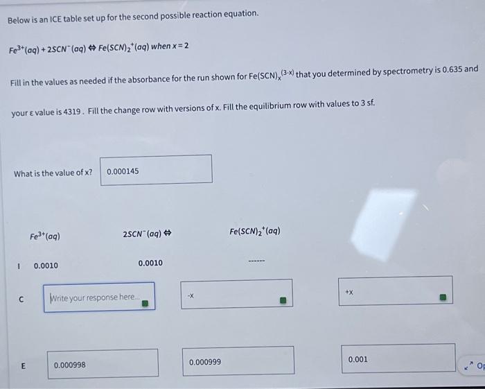 Solved Fe3+(aq)+SCN−(aq)⇔Fe(SCN)2+(aq) when x=1 x is the | Chegg.com