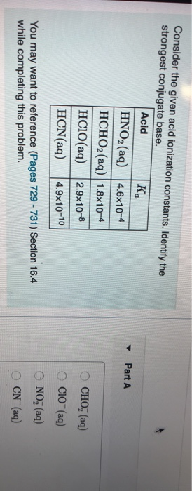 Solved Part A Consider the given acid ionization constants. | Chegg.com