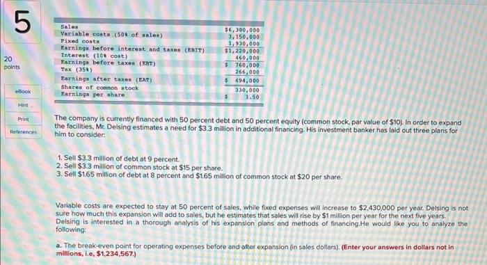 Solved The company is currently financed with 50 percent | Chegg.com