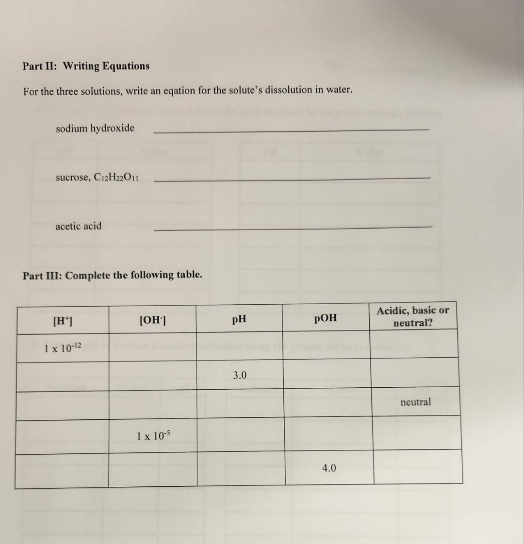 Solved Part II: Writing EquationsFor the three solutions, | Chegg.com