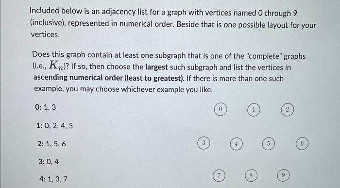 Solved Included below is an adjacency list for a graph with | Chegg.com