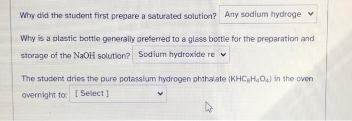 Solved Why did the student first prepare a saturated | Chegg.com