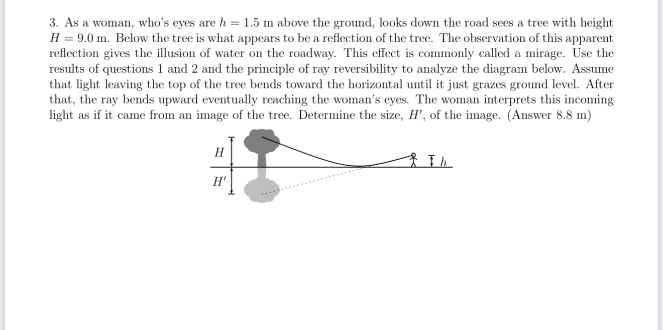 Solved As a woman, who's eyes are h=1.5m ﻿above the ground, | Chegg.com
