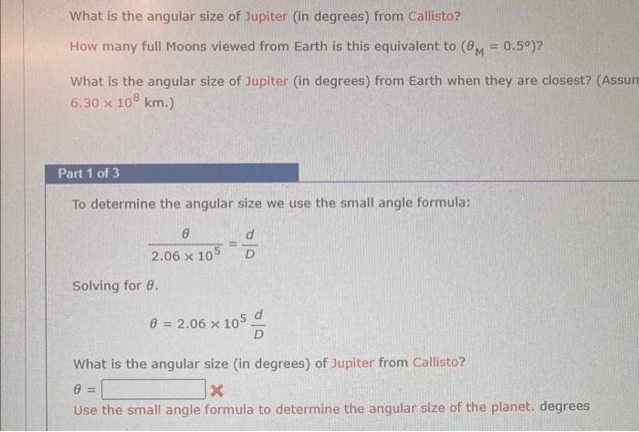 Solved What is the angular size of Jupiter (in degrees) from | Chegg.com