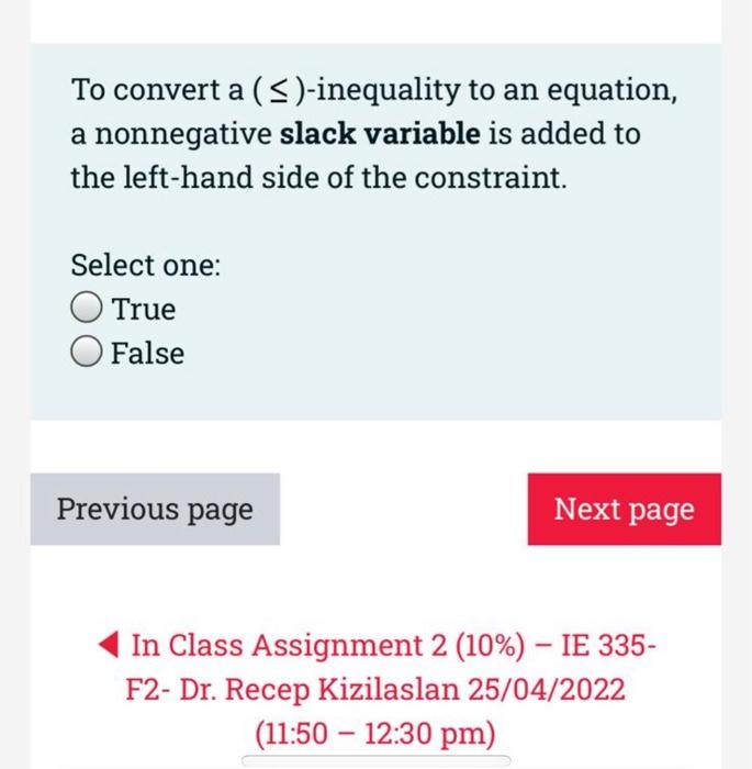 Solved To convert a ( 5 )-inequality to an equation, a | Chegg.com
