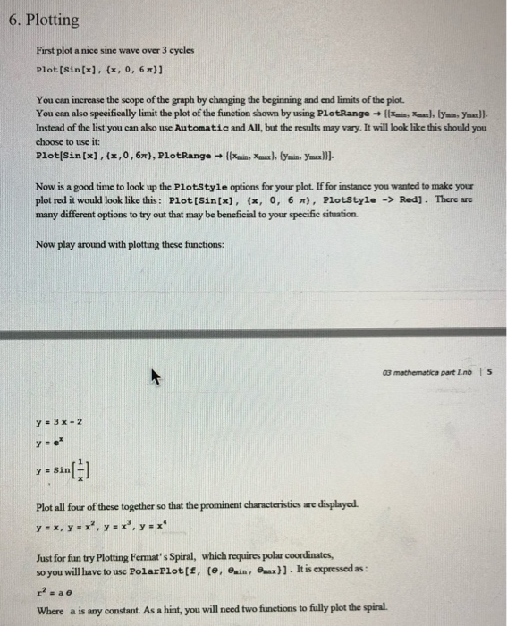 Solved 6. Plotting First plot a nice sine wave over 3 cycles | Chegg.com