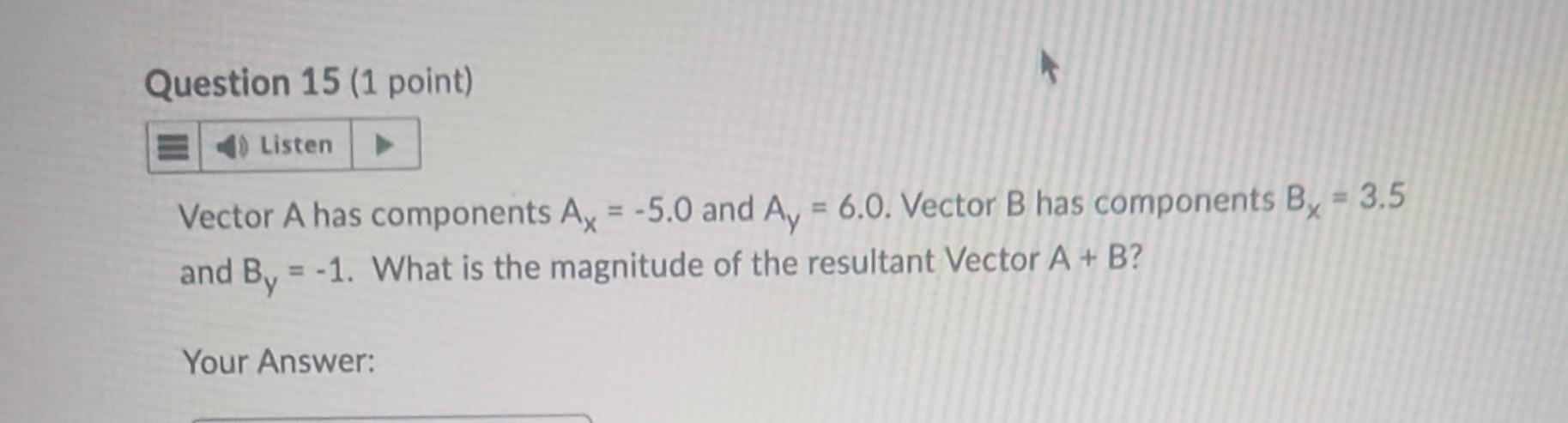 Solved Vector A has components Ax=−5.0 and Ay=6.0. Vector B | Chegg.com