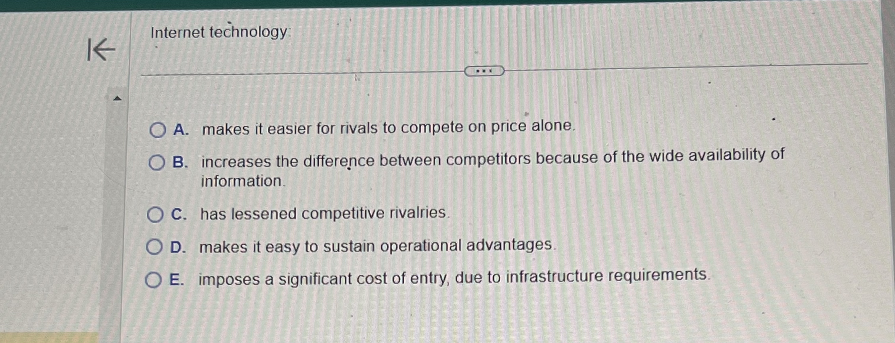 Solved Internet technologyA. ﻿makes it easier for rivals to | Chegg.com