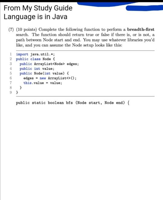 Solved From My Study Guide Language is in Java (7) (10 | Chegg.com