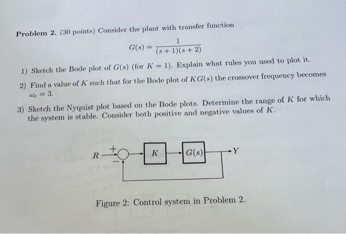 Solved Problem 2. (30 points) Consider the plant with | Chegg.com