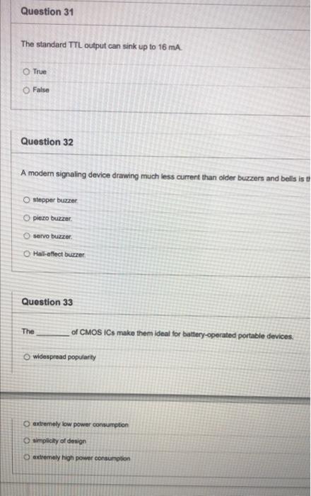 Solved Question 31 The standard TTL output can sink up to 16 | Chegg.com