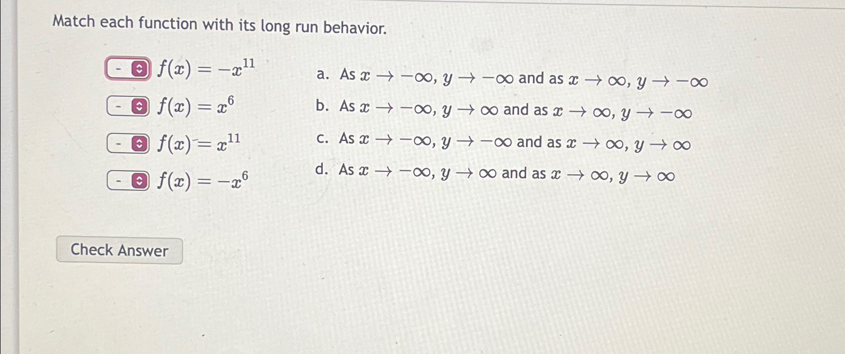 Solved Match each function with its long run | Chegg.com