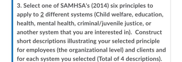 Solved 3. Select one of SAMHSA's (2014) six principles to | Chegg.com