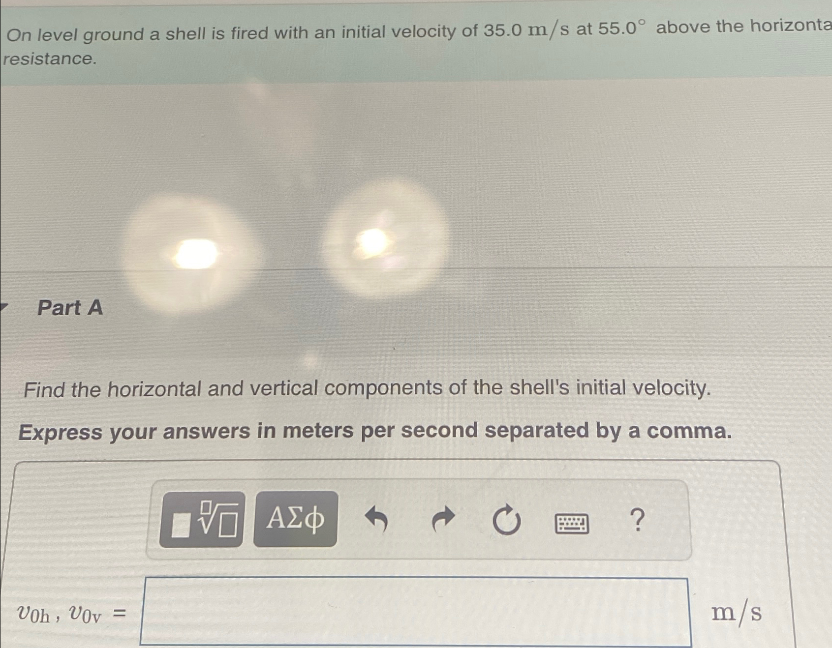 Solved On level ground a shell is fired with an initial | Chegg.com