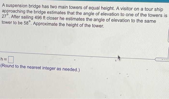 Solved A suspension bridge has two main towers of equal | Chegg.com
