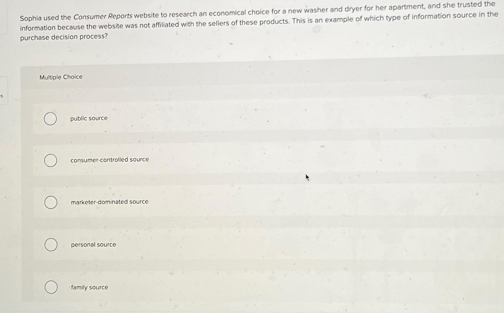 Solved Sophia used the Consumer Reports website to research | Chegg.com