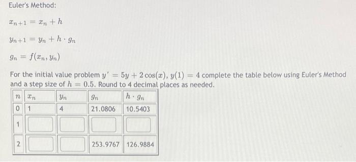 Solved Euler's Method: xn+1=xn+hyn+1=yn+h⋅gngn=f(xn,yn) For | Chegg.com