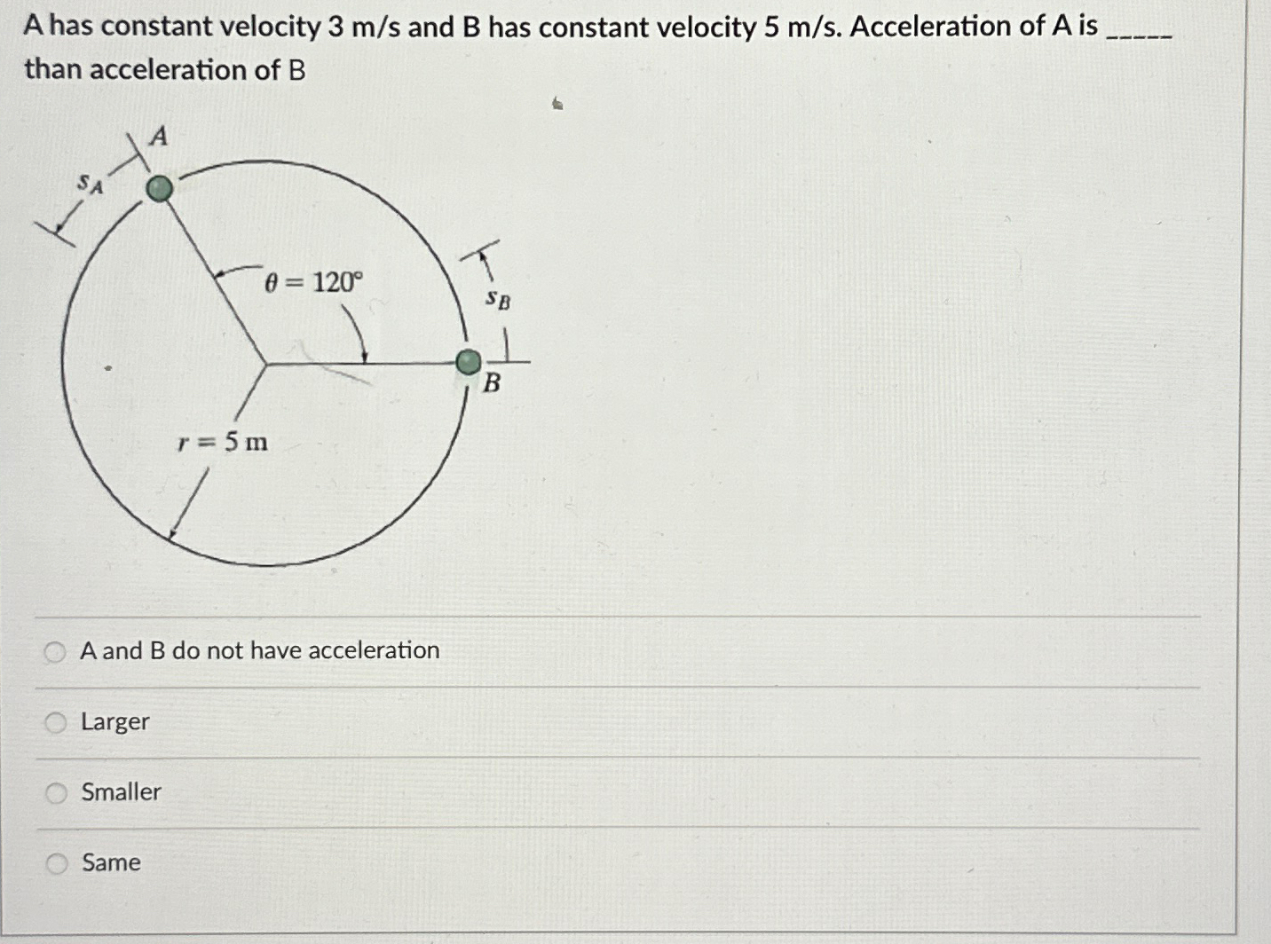 Solved A has constant velocity 3ms ﻿and B ﻿has constant | Chegg.com