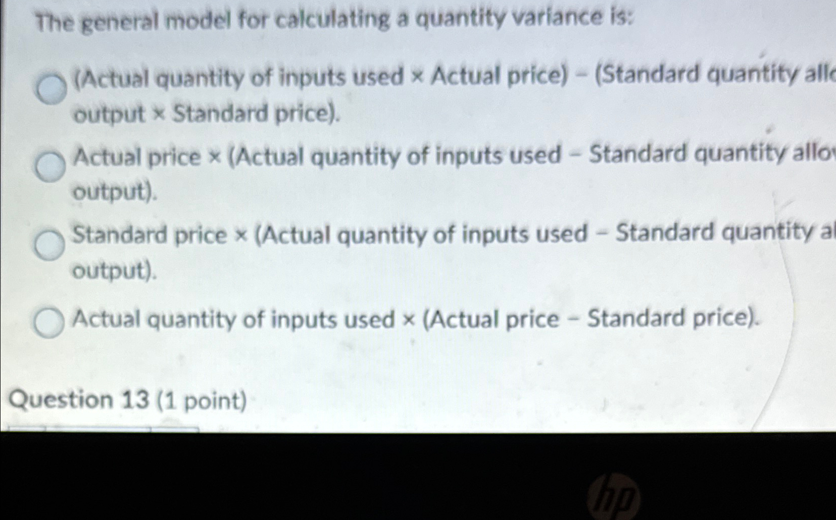 Solved The general model for calculating a quantity variance | Chegg.com
