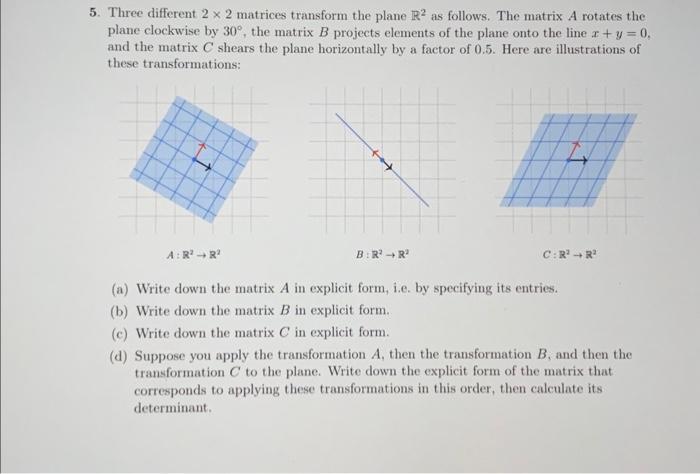 Three different 2×2 matrices transform the plane R2 | Chegg.com