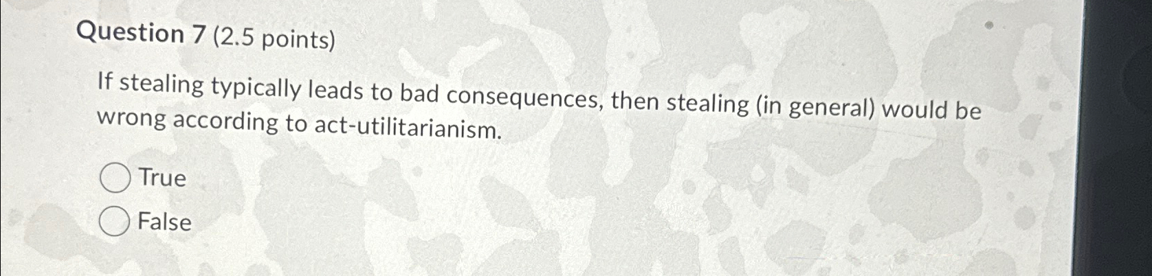 Solved Question 7 (2.5 ﻿points)If stealing typically leads | Chegg.com