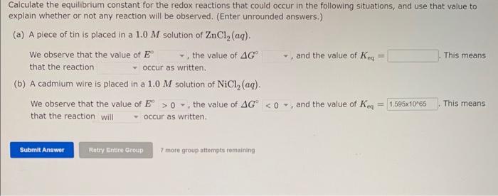 Solved Calculate the equilibrium constant for the redox | Chegg.com