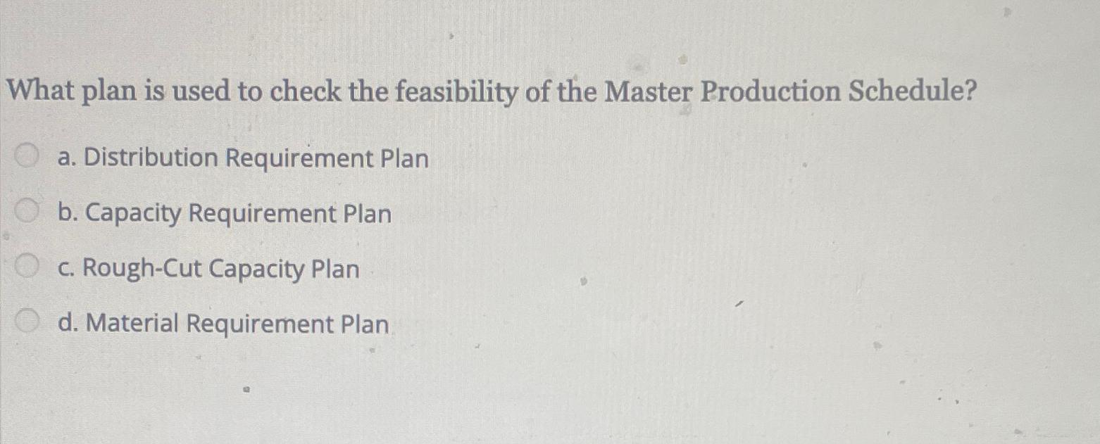Solved What plan is used to check the feasibility of the | Chegg.com