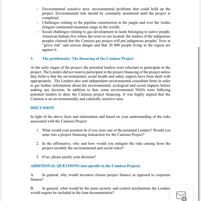 Case Study - CAMISEA Natural Gas Project FACTS 1. | Chegg.com