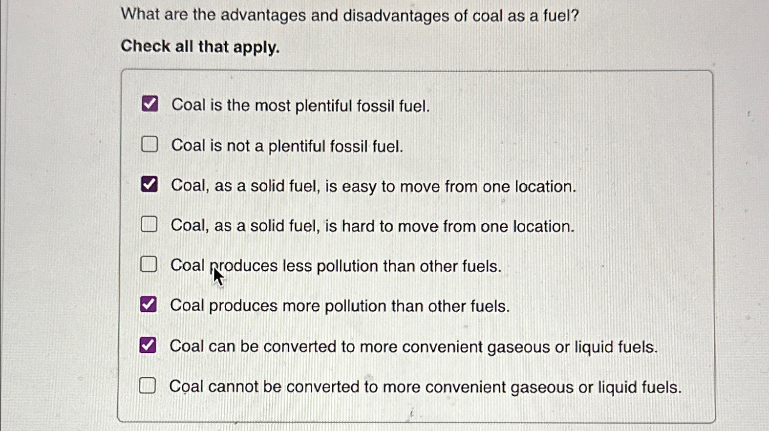 Solved What are the advantages and disadvantages of coal as | Chegg.com