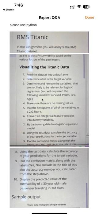 Solved RMS Titanic In this assignment, you will analyze the | Chegg.com