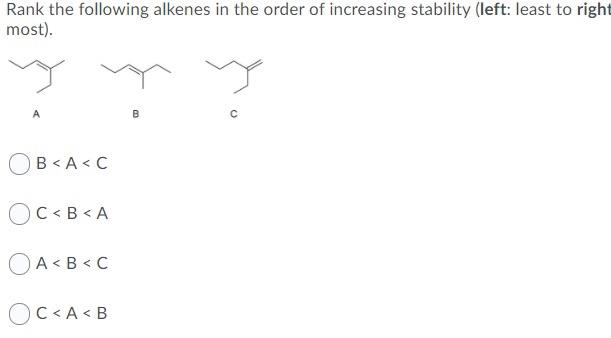 Solved Rank the following alkenes in the order of increasing | Chegg.com