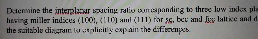 Solved Determine the interplanar spacing ratio corresponding | Chegg.com