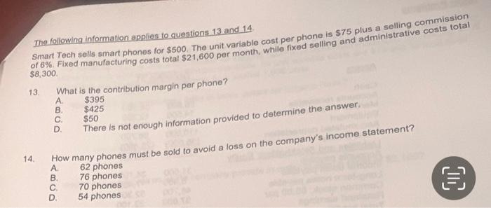 Solved The following information applies to questions 13 and | Chegg.com