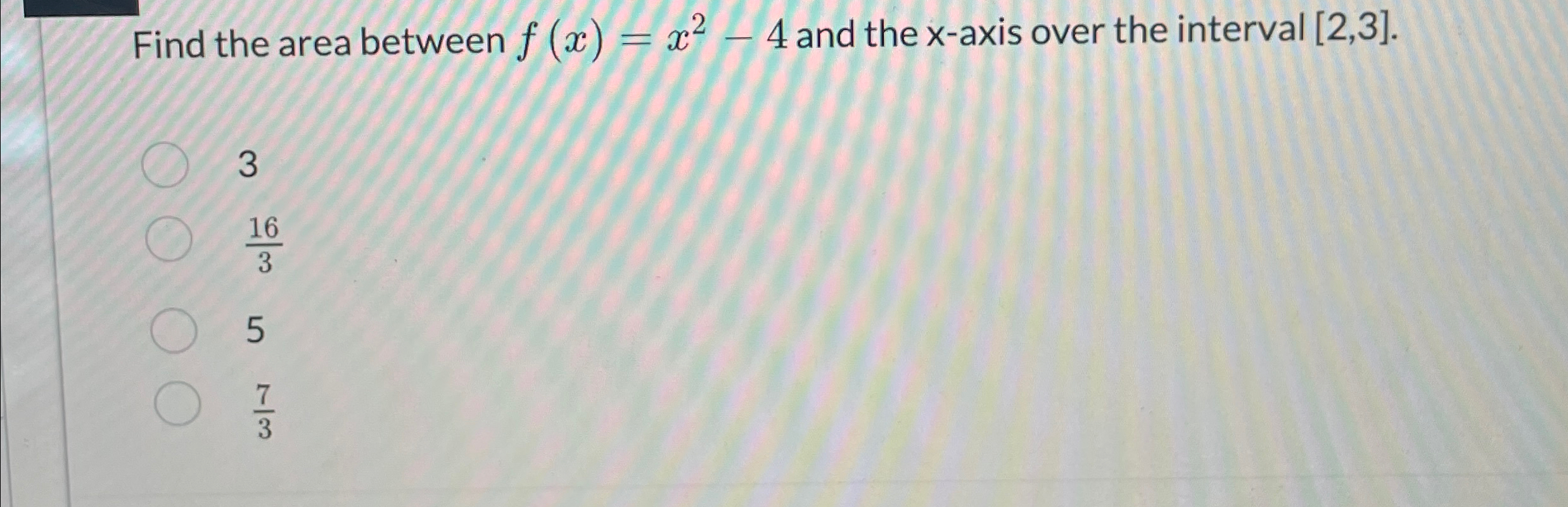Solved Find the area between f(x)=x2-4 ﻿and the x-axis over | Chegg.com