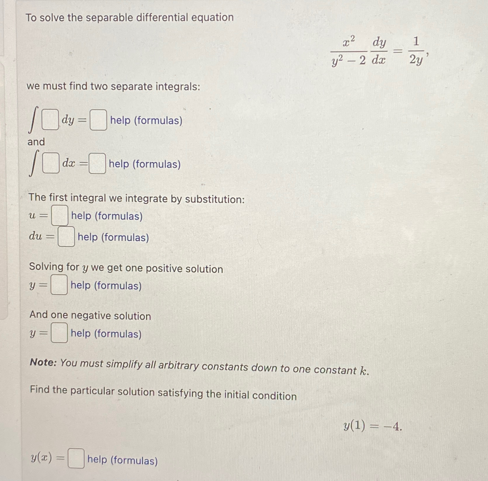 Solved To solve the separable differential | Chegg.com