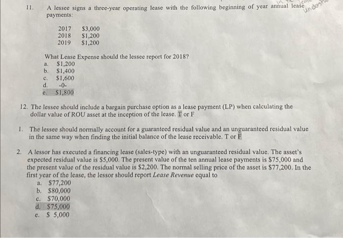 . 11. undos A lessee signs a three-year operating | Chegg.com