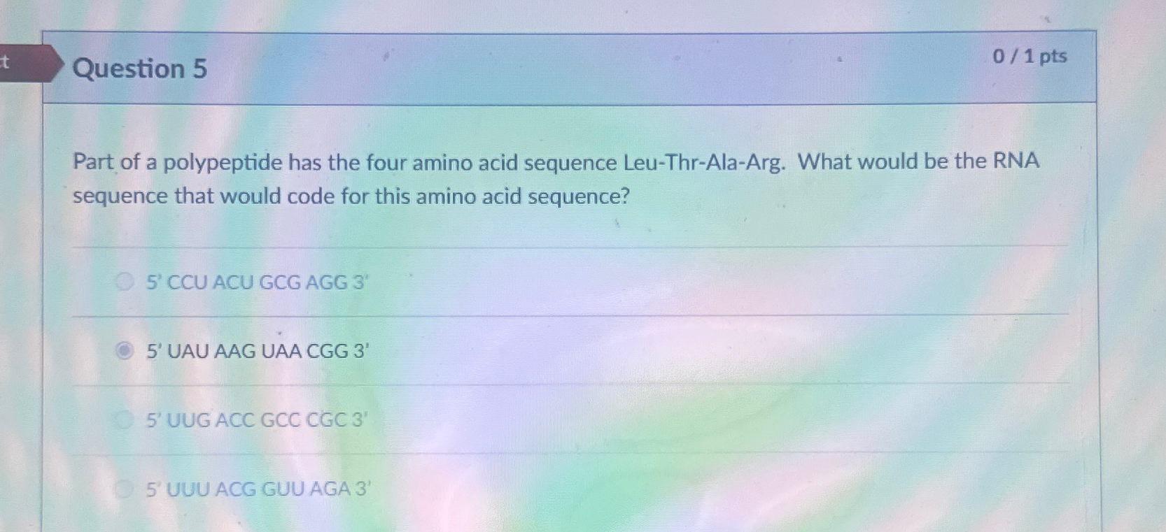 Solved Question 501 ﻿ptsPart of a polypeptide has the four | Chegg.com