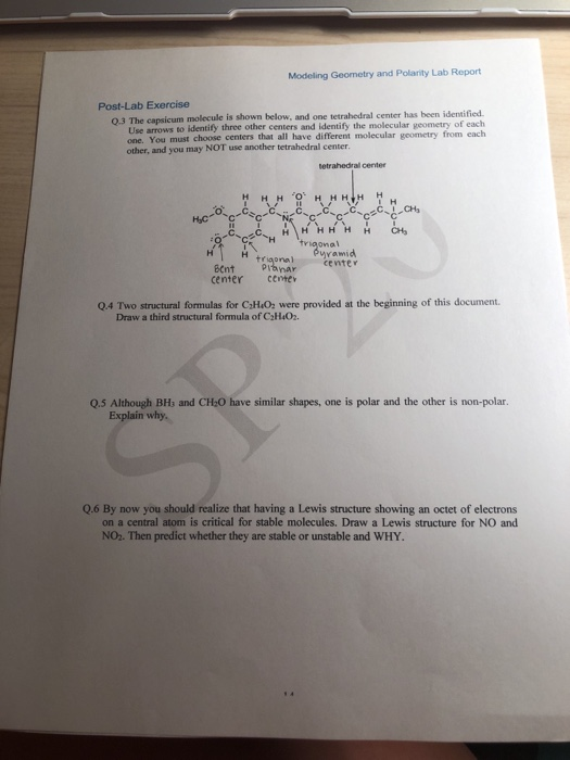 Solved Modeling Geometry and Polarity Lab Report Post-Lab | Chegg.com