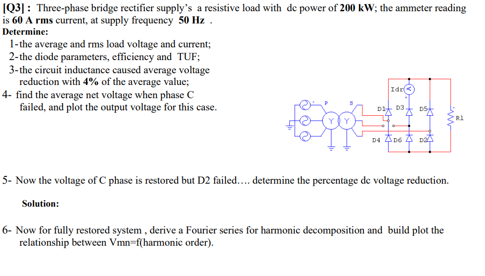 Solved [Q3] ﻿: Three-phase bridge rectifier supply's a | Chegg.com