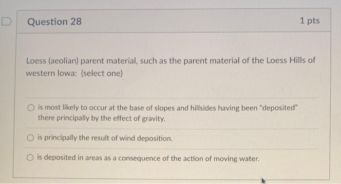 Solved D Question 28 1 pts Loess (aeolian) parent material, | Chegg.com