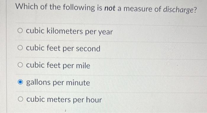 Solved Which of the following is not a measure of discharge? | Chegg.com
