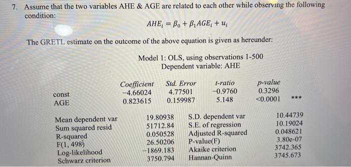 Solved 7. Assume that the two variables AHE \& AGE are | Chegg.com