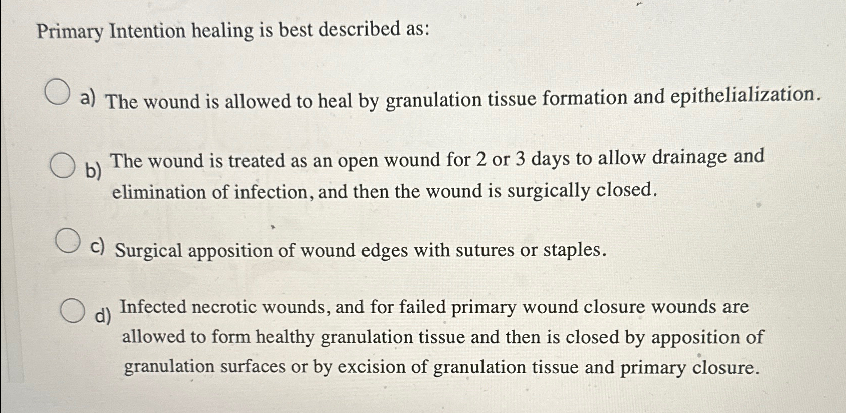 Solved Primary Intention healing is best described as:a) | Chegg.com