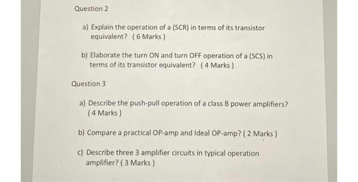 Solved Question 2 a) Explain the operation of a (SCR) in | Chegg.com